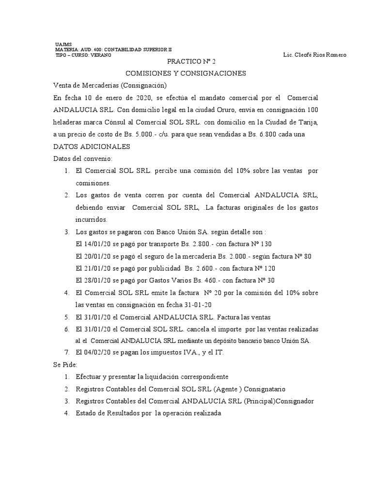 Practico 2 Com. Consignaciones | PDF
