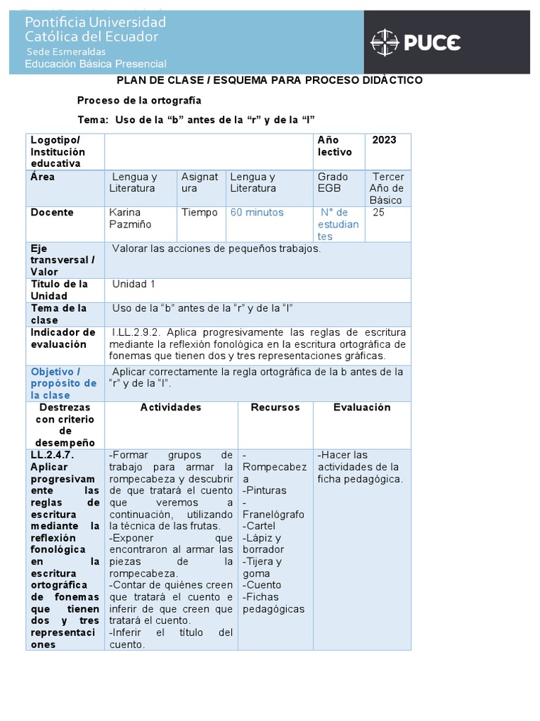 PLAN DE CLASE - Proceso - Ortografico | PDF | Ortografía | Comunicación