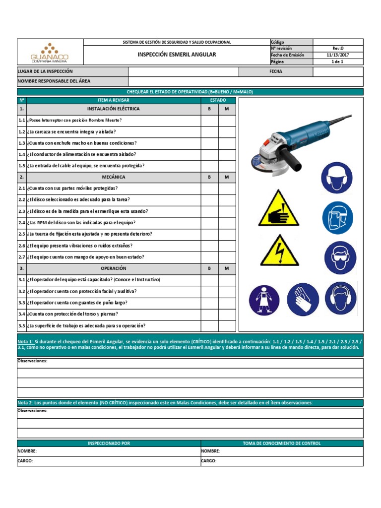 Check List Esmeril Angular | PDF | Ingenieria Eléctrica | Bienes manufacturados
