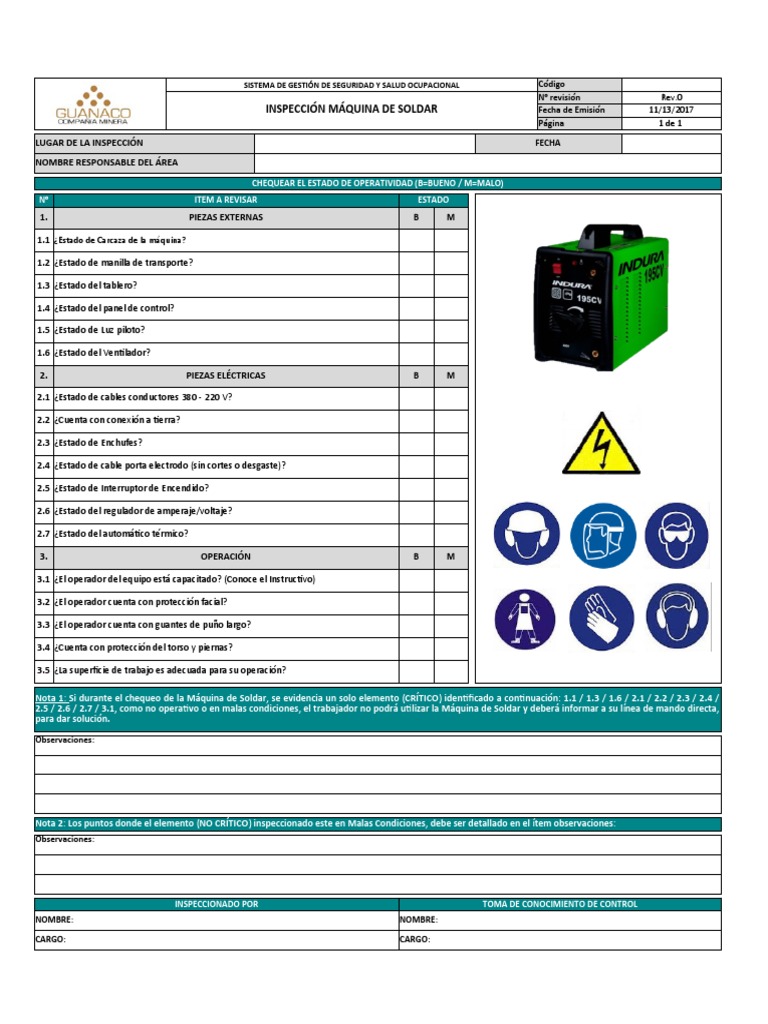 Check List Máquina de Soldar | PDF | Ingenieria Eléctrica | Electricidad