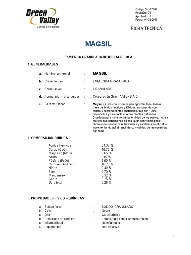 Ficha Tecnica - Magsil | PDF | Plantas | Fertilizante