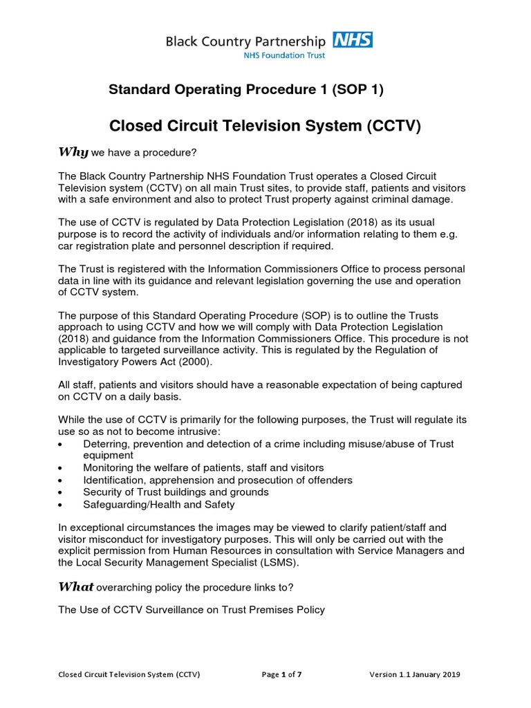 NHS CCTV SOP & Data Protection | PDF | Closed Circuit Television ...