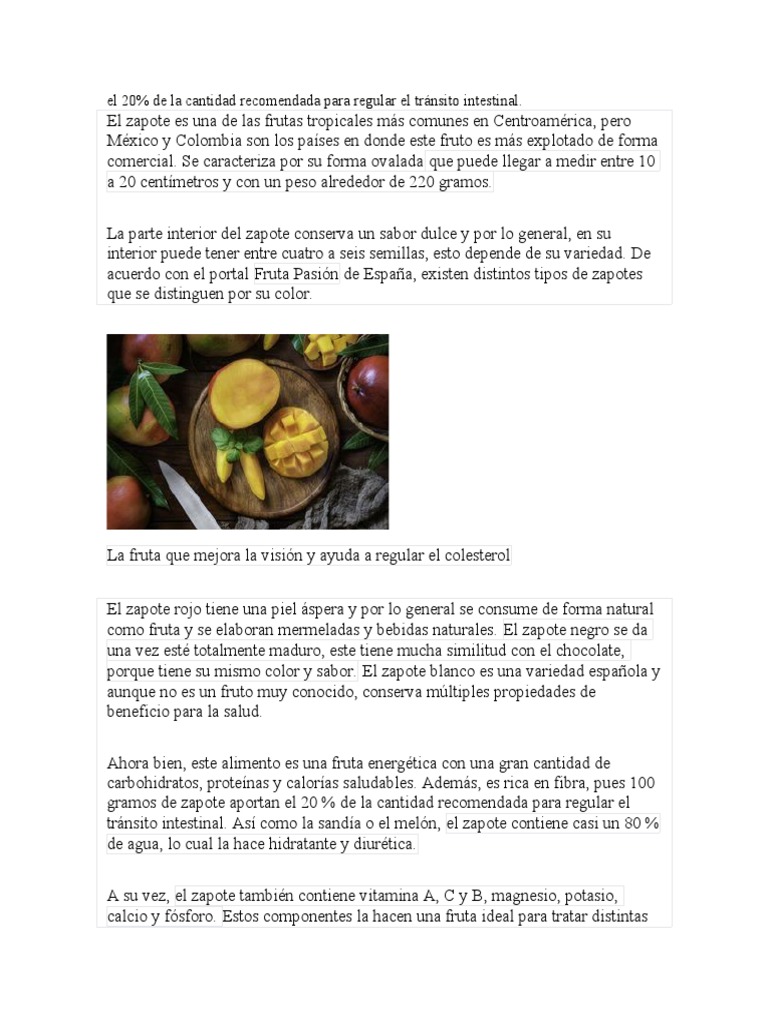 Zapote: Beneficios para Salud y Visión | PDF | Alimentos | Comida y bebida