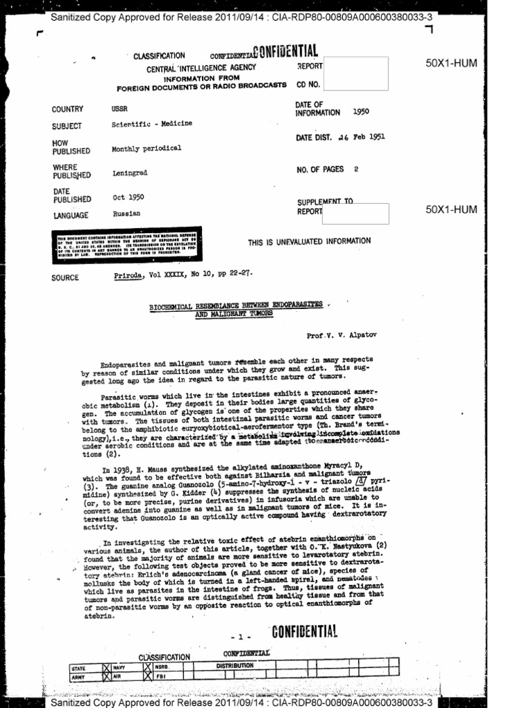 CIA Biochemical Resemblance Between Endoparasites and Malignant | PDF