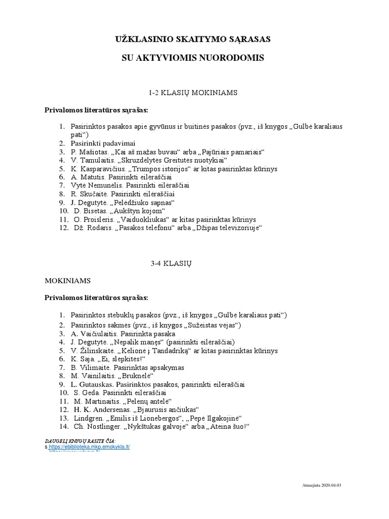Uzklasinio Skaitymo | PDF