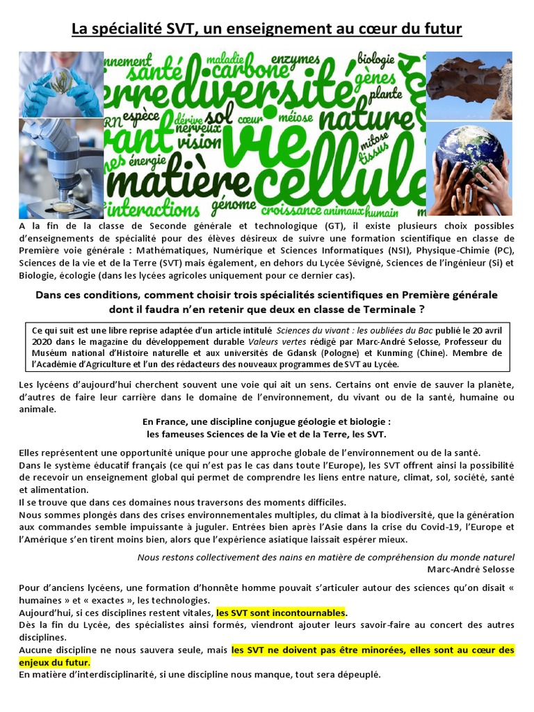 Spé-SVT-Presentation 2nde-1ere | PDF | Science | Biologie