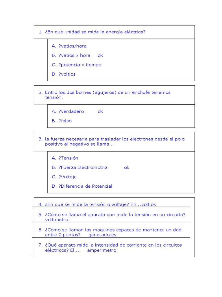 Preguntas Electricas | PDF | Corriente eléctrica | voltaje