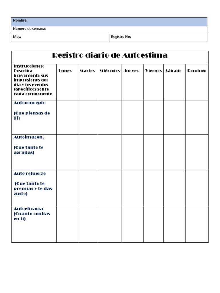 Registro Diario de Autoestima | PDF
