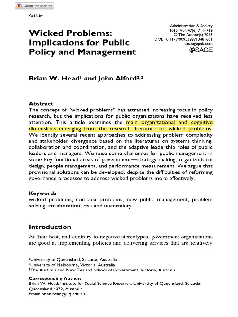 W5 Wicked Problems | PDF | Policy | Decision Making