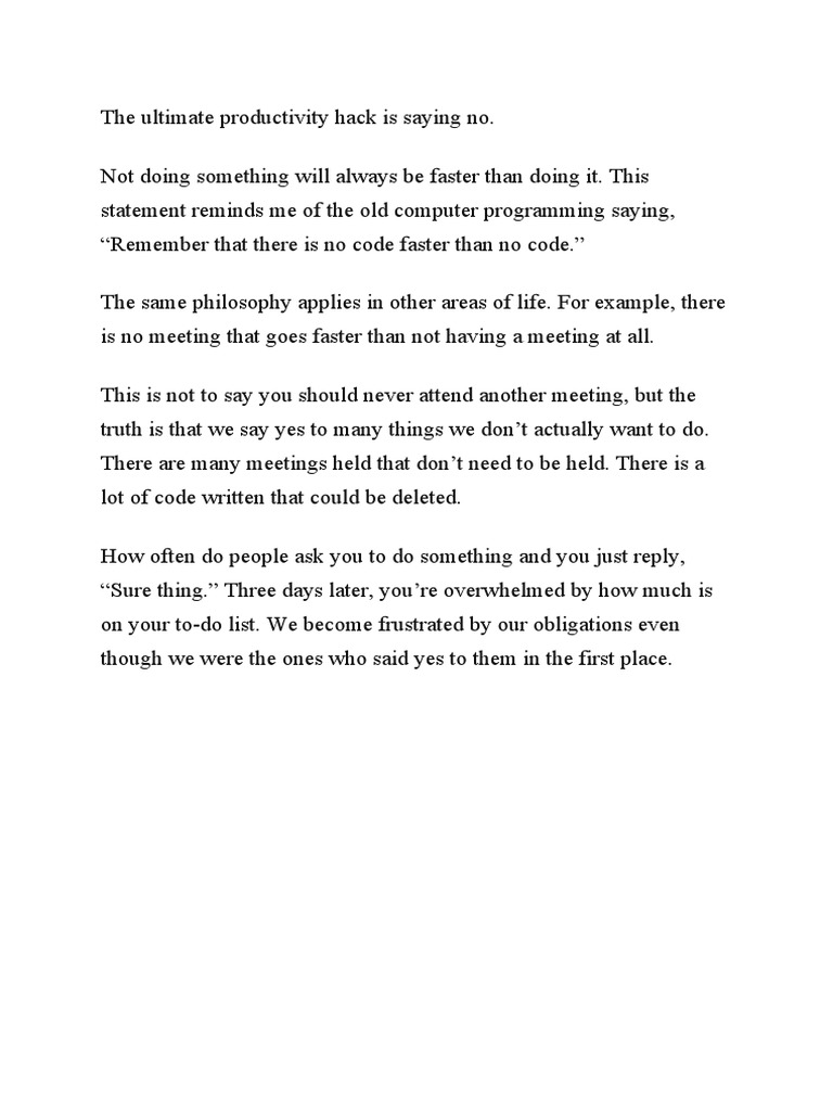 The Ultimate Productivity Hack Is Saying No Pdf