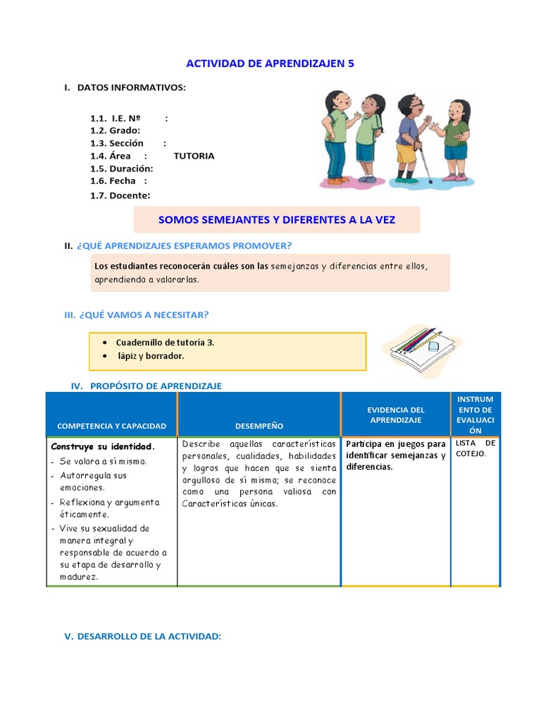 d5 A2 Sesion Somos Semejantes y Diferentes A La Vez | PDF | Evaluación ...
