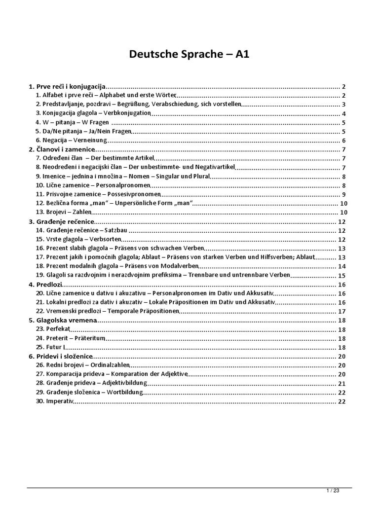 Deutsche Sprache A1 | PDF