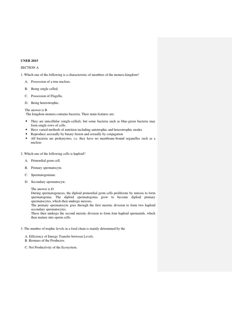 UACE BIOLOGY PAPER 1 2015 Markng Guide | PDF | Epithelium | Active Site