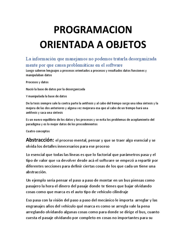 Programacion Orientada A Objetos | PDF | Lenguaje de programación | Programación orientada a objetos