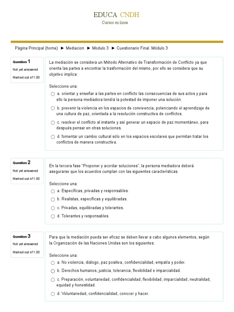 Cuestionario Final. Módulo 3 | PDF | Mediación