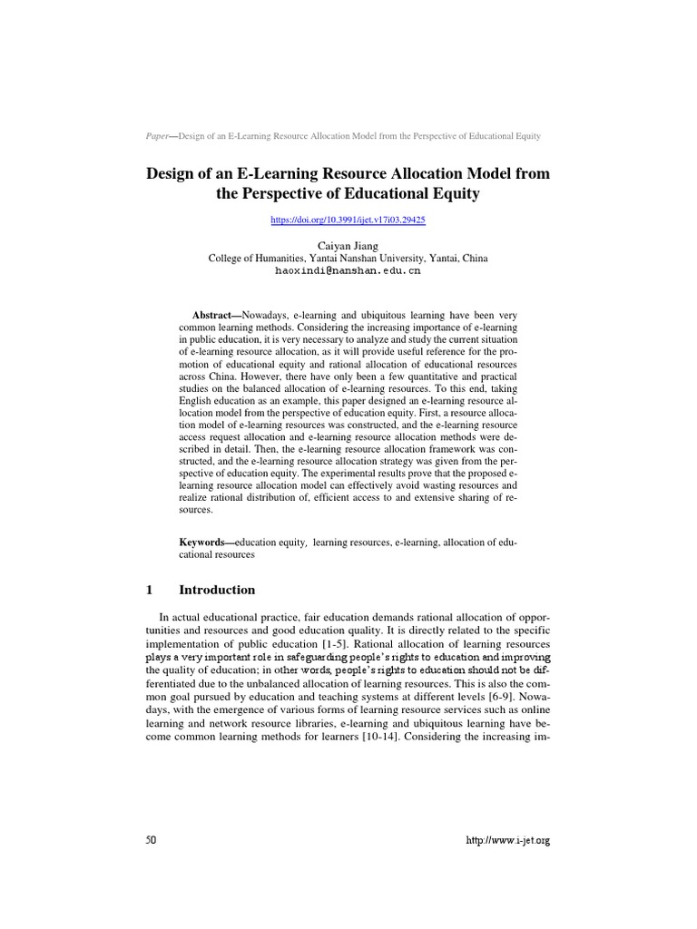 Design of An E-Learning Resource Allocation Model | PDF | Educational ...