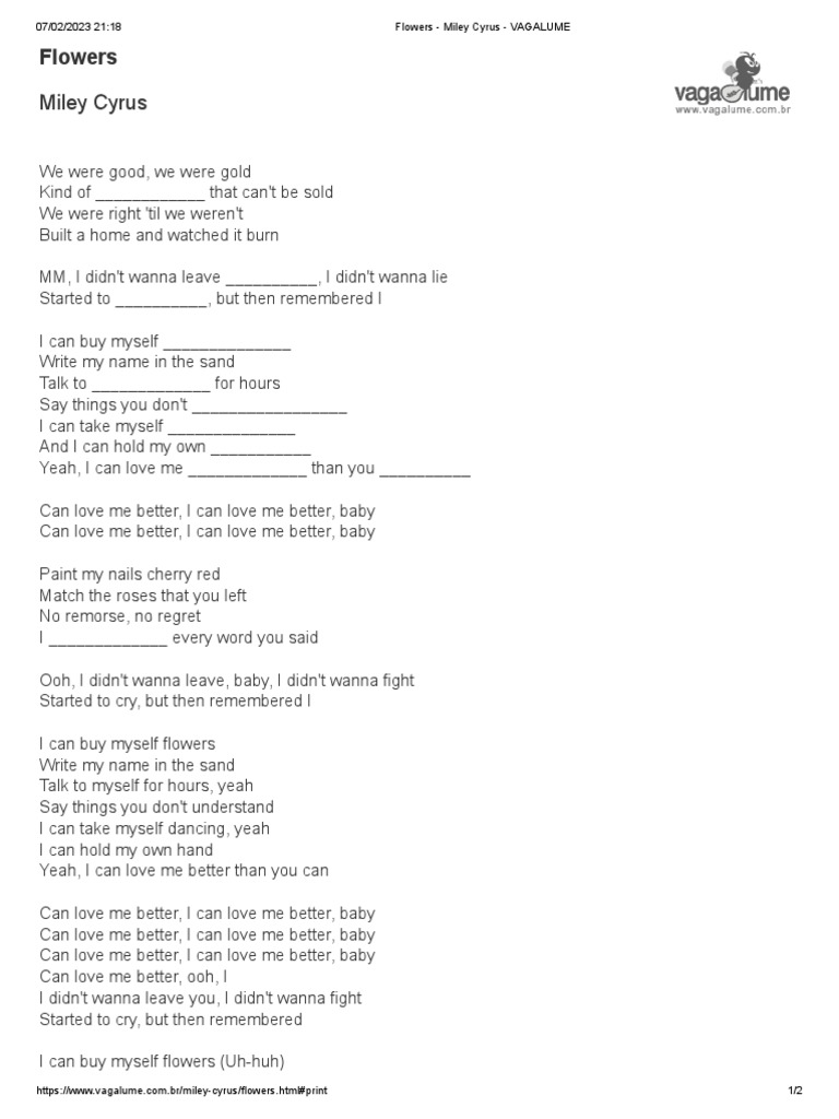 Miley Cyrus - Flowers Lyrics | PDF
