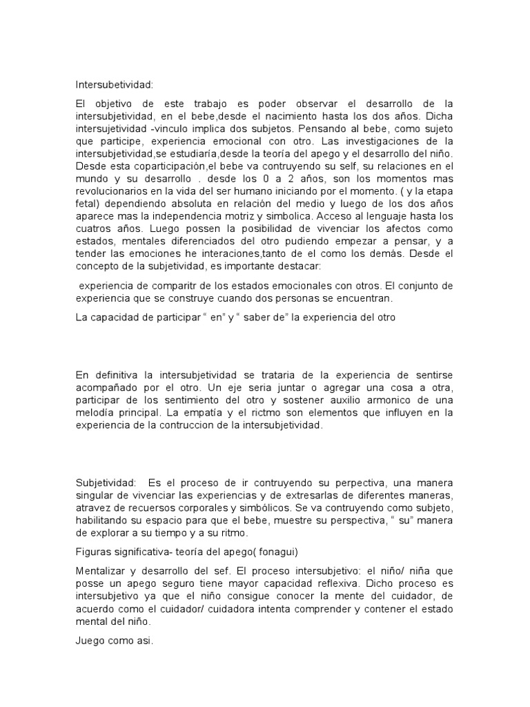 Intersubjetividad en Bebés: Desarrollo Emocional | PDF | Teoría de apego | Experiencia