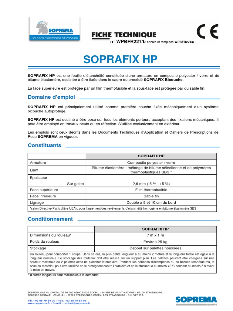 1ere Couche SOPRAFIX HP Fiche Technique | PDF | Asphalte | Matériau composite