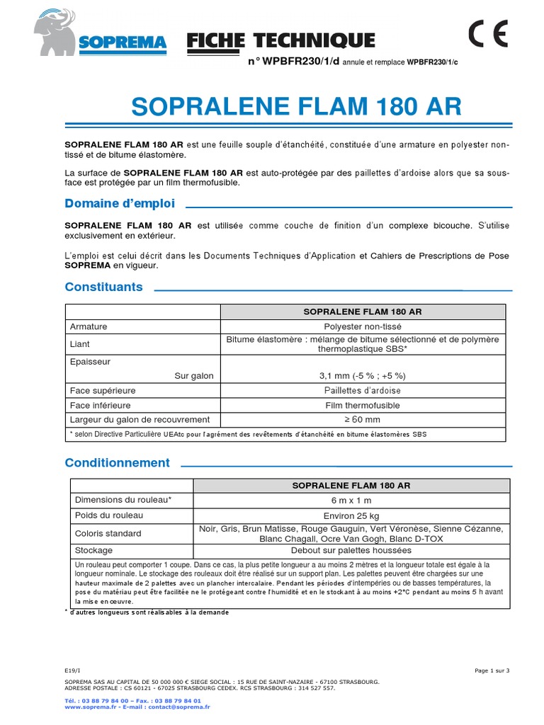 2 Ème Couche SOPRALENE FLAM 180 AR Fiche Technique | PDF | Matériaux | Secteur secondaire de l ...