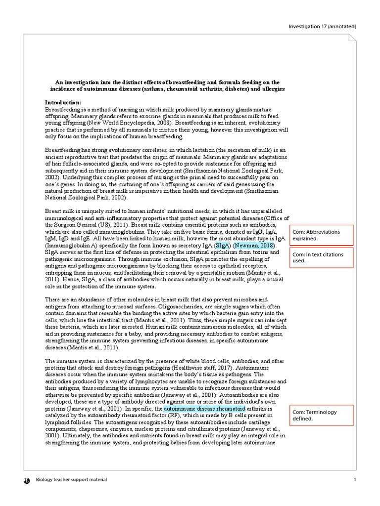 Bio IA Sample 2 | PDF | Breast Milk | Breastfeeding