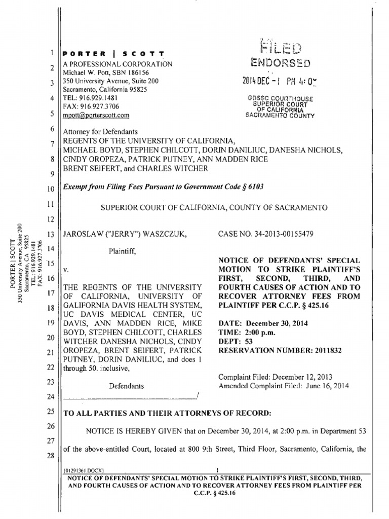 12 - 01 - 2014 ANTI SLAPP MOTION CCP 425.16 - Waszczuk v. UC Regents ...