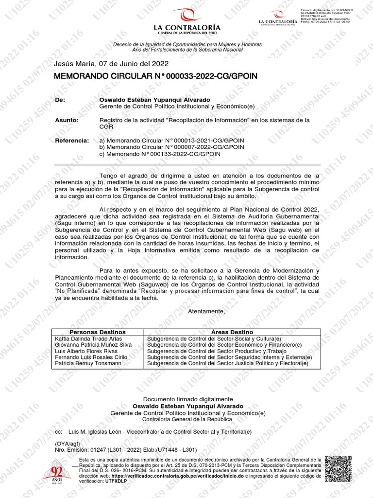 MEMORANDO CIRCULAR-000033-2022-GPOIN - Registro de Actividad ...