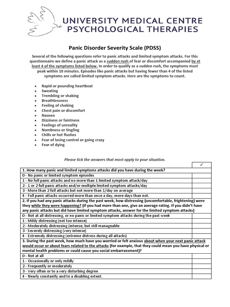 UMC Panic Disorder Severity Scale PDSS | PDF | Panic Attack | Panic