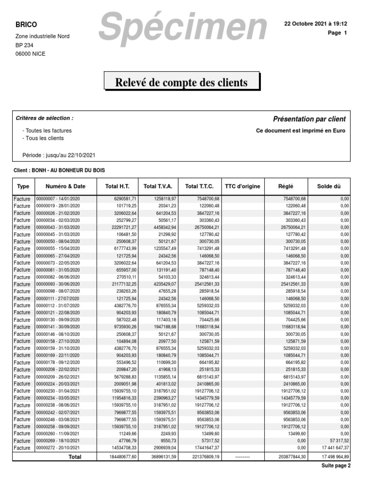 Relevé de Compte Des Clients | PDF | Paiements | Impôts