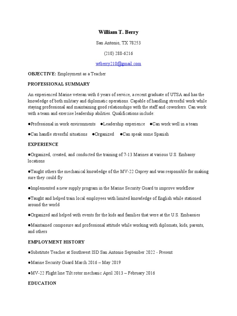 William T Berry Resume | PDF