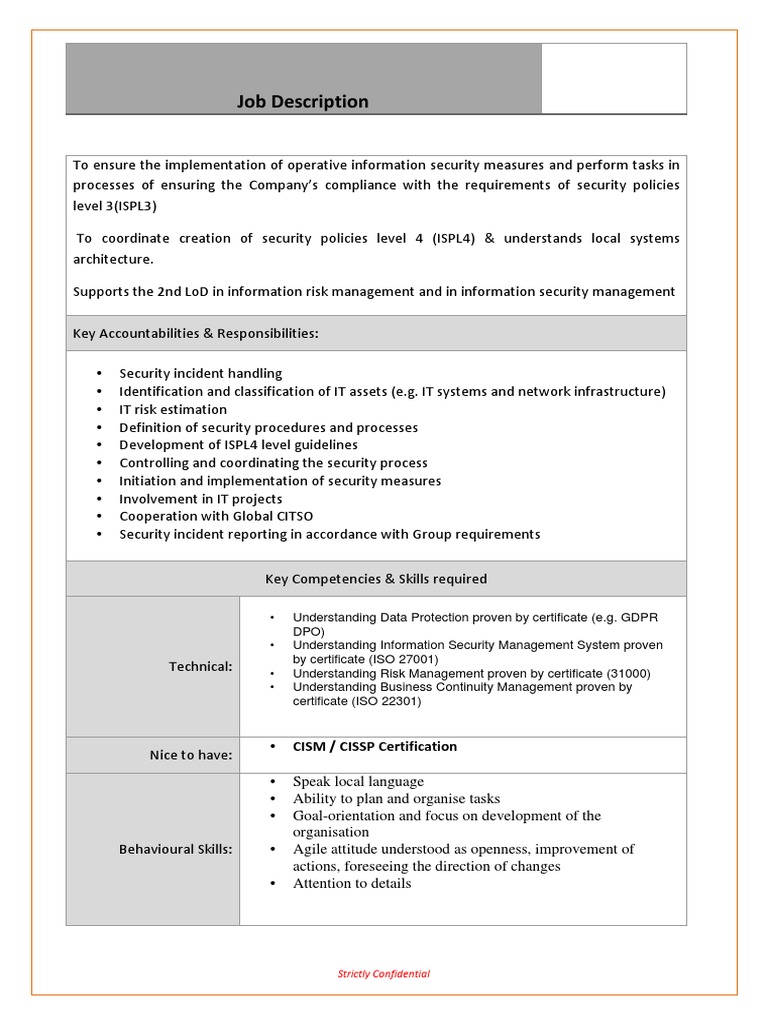 Information Security Job Description | PDF | Information Security ...