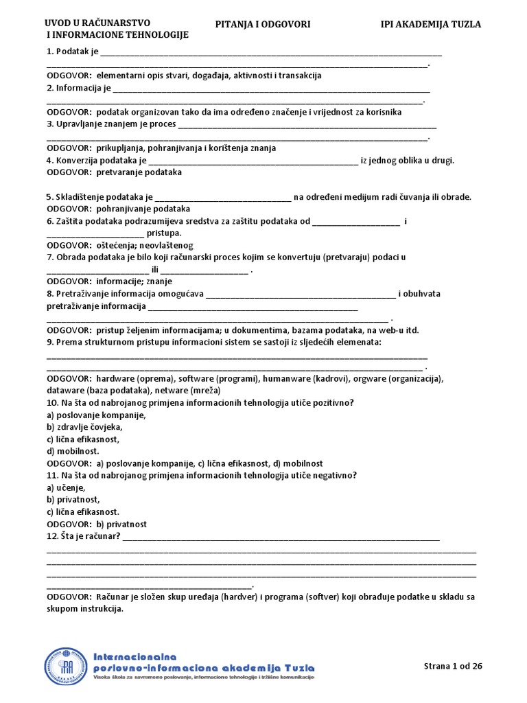 Pitanja I Odgovori | PDF