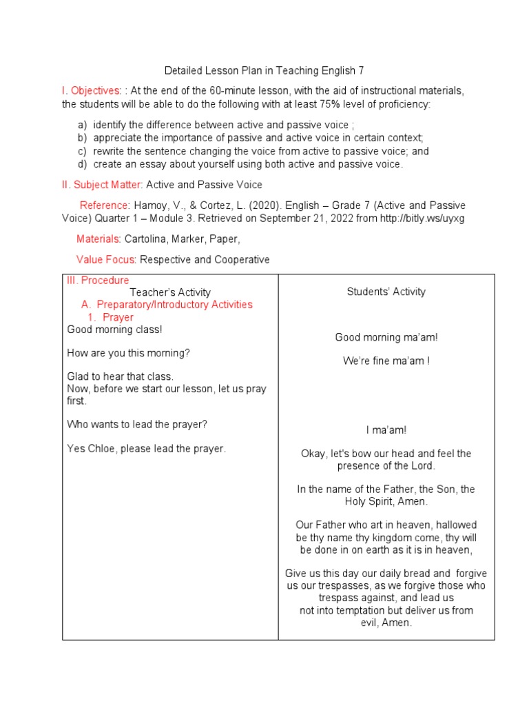 BAYANGBANG-Lesson-Plan-Active-and-Passive-Voice 2 | PDF | Lord's Prayer ...