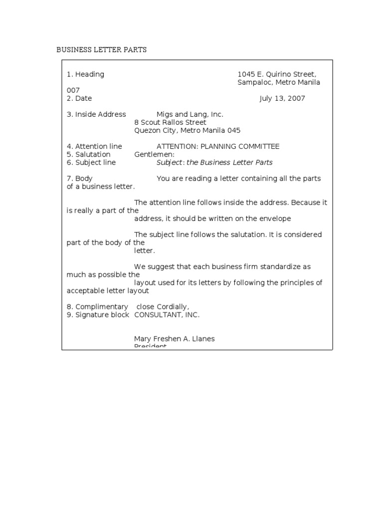 Business Letter Parts | PDF