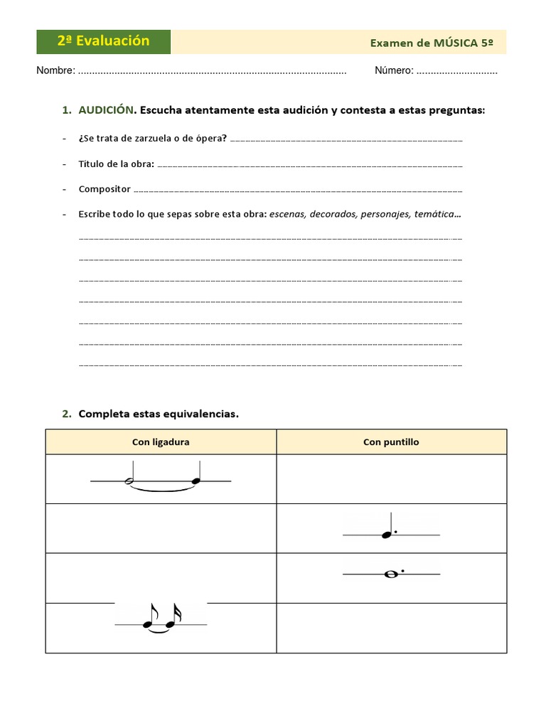 Examen de Música para 5º Grado | PDF
