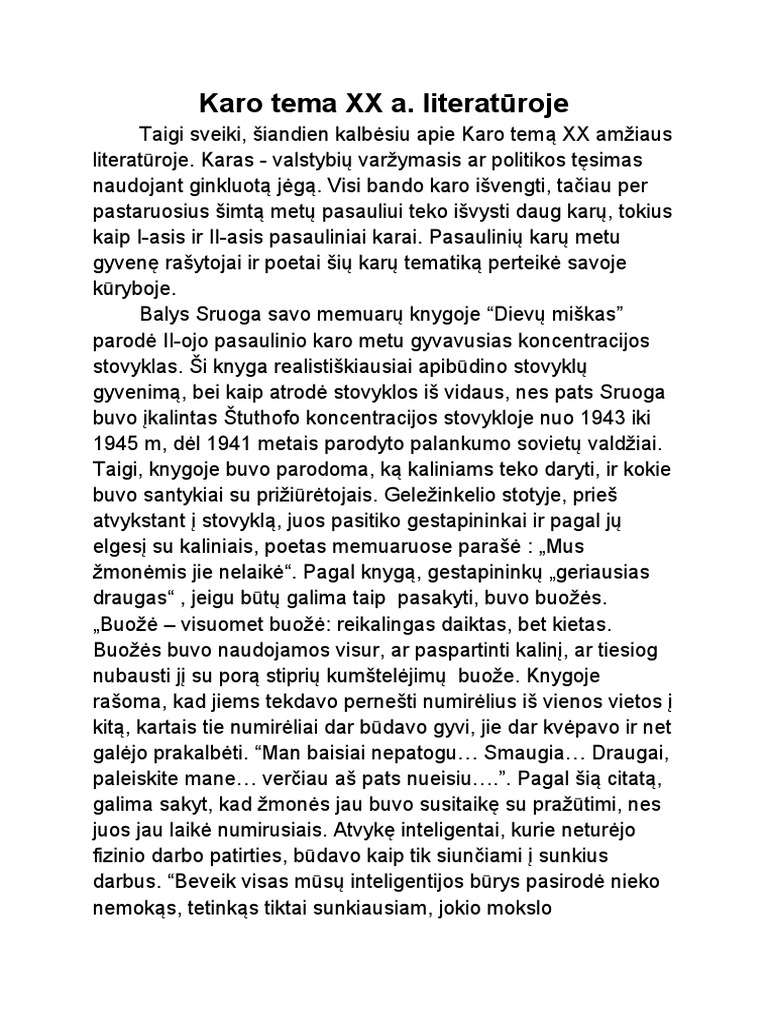 Karo Tema XXa. Literatūroje | PDF