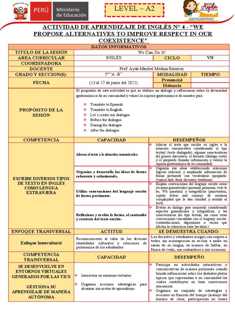 Sesion Actividad de Aprendizaje #4 - A2 | Descargar gratis PDF | Aprendizaje | Evaluación