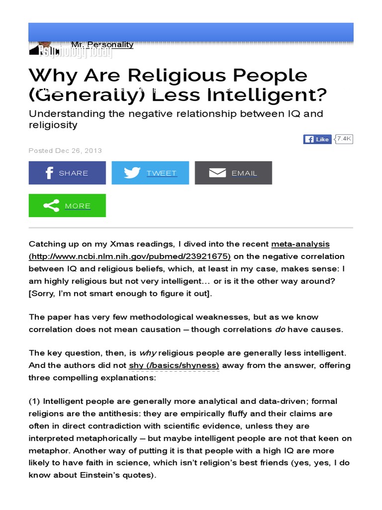 Why Are Religious People Generally Less Intelligent | PDF ...