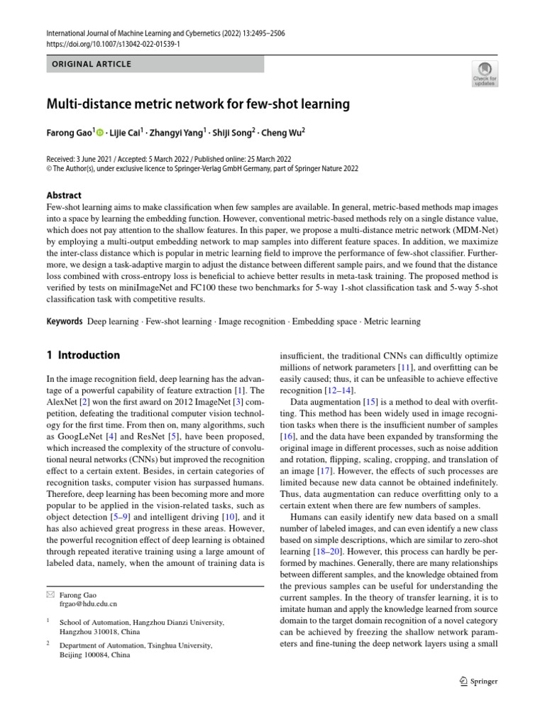 Multi Distance Metric Network For Few Shot Learning: Farong Gao Lijie Cai Zhangyi Yang Shiji ...
