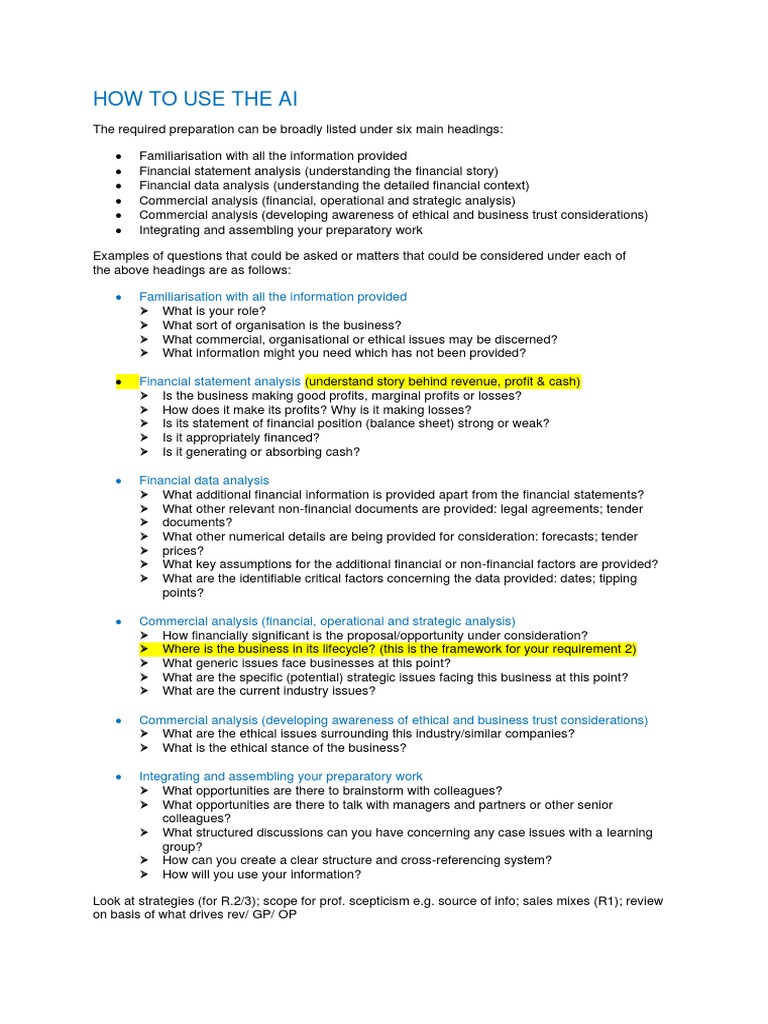 Case Study ICAEW ACA Advanced Level Notes P | PDF | Artificial ...