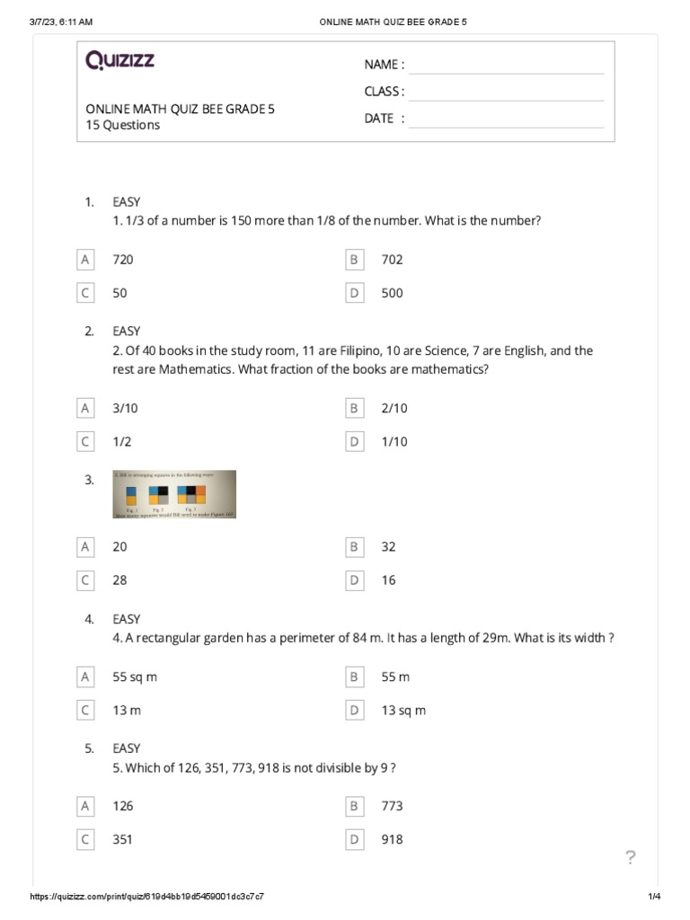 Grade 5 Online Math Quiz Bee | PDF | Mathematics
