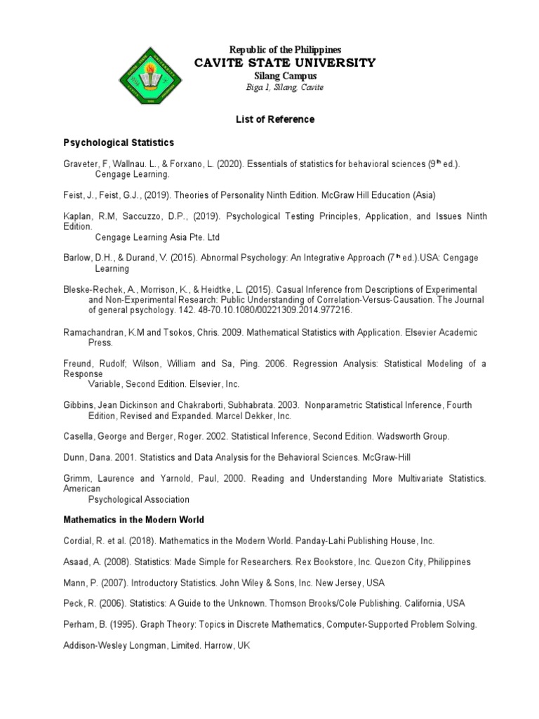 List of Reference_Mathematics Unit | PDF | Statistics | Mathematical ...