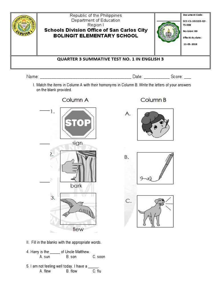 English 3 Quarter 3 Summative Test | PDF