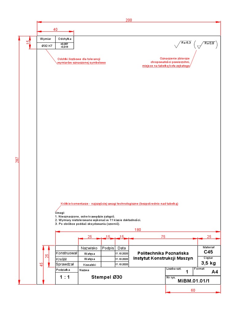 Wzór Tabelki Rysunkowej A4 | PDF