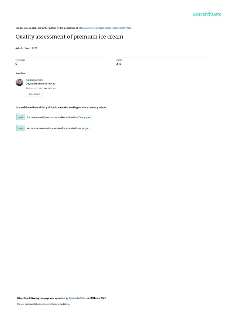 Quality Assessment of Premium Ice Cream | PDF | Ice Cream | Ice