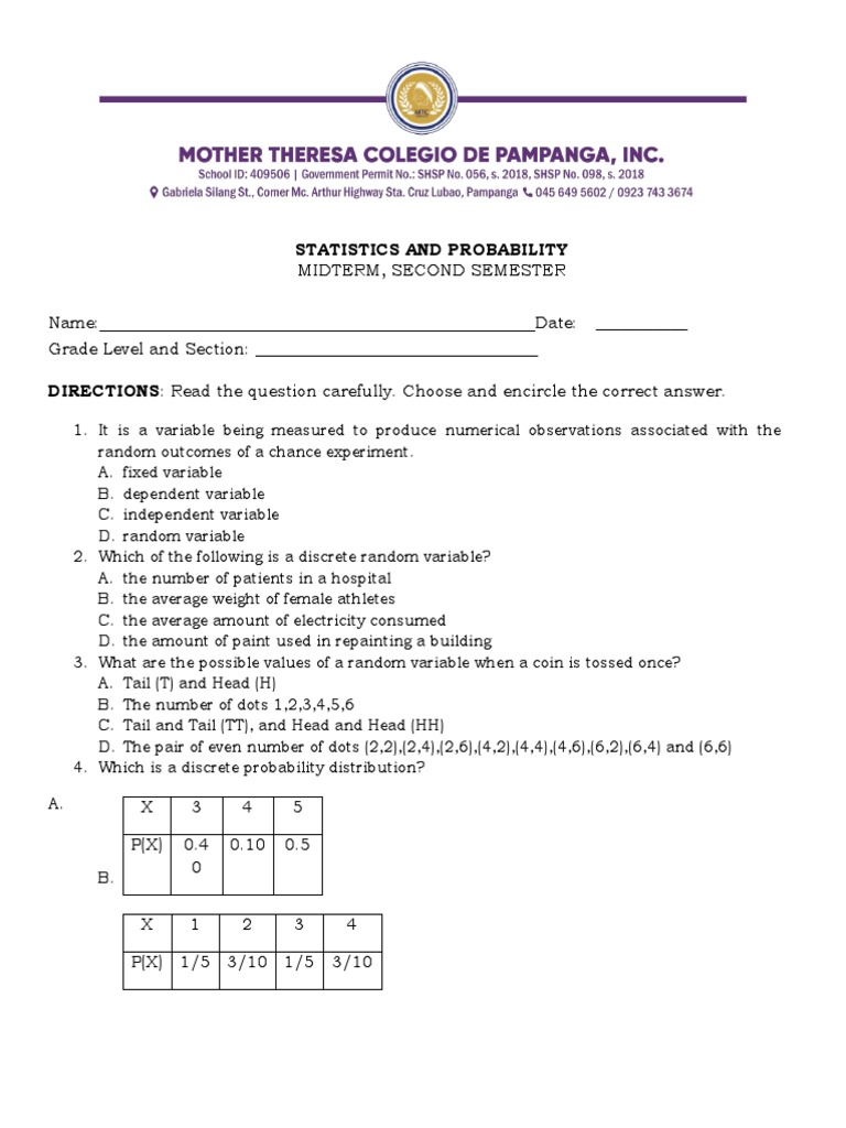 NAT REVIEWER Statistics Probability | PDF | Variance | Standard Deviation