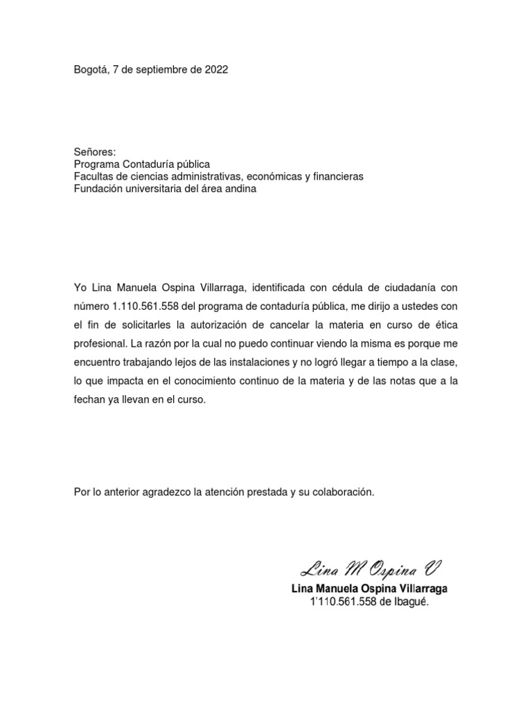 Carta-Cancelación Materia | PDF