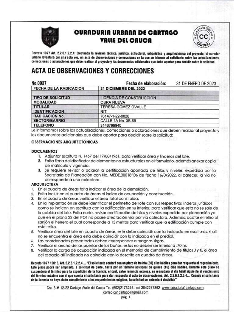 Acta de Observaciones 22-0026 | PDF