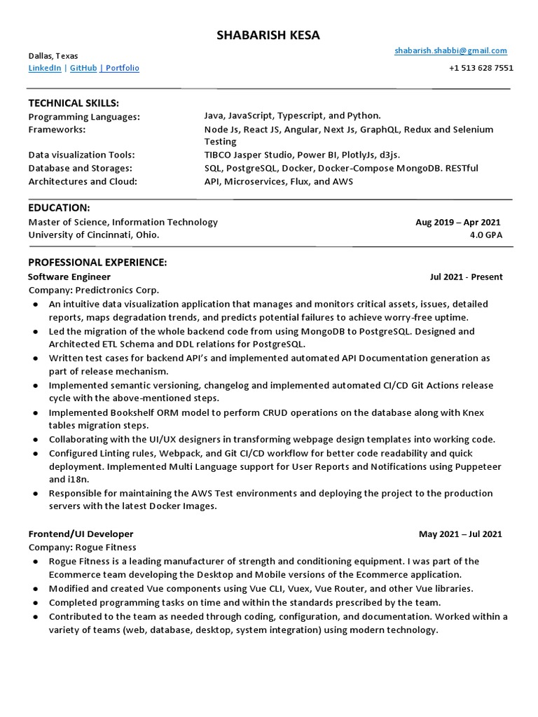 Shabarish Kesa h1b Resume | PDF | Postgre Sql | Databases