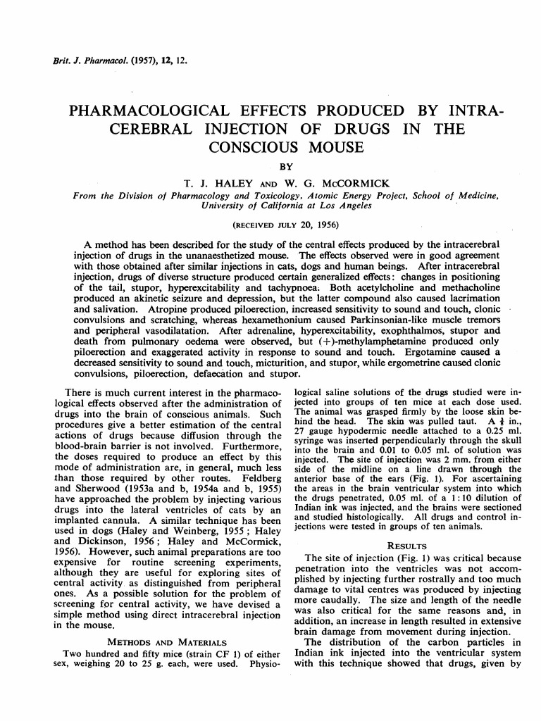 Intracerebral Drug Effects in Mice | PDF | Clinical Medicine | Medicine